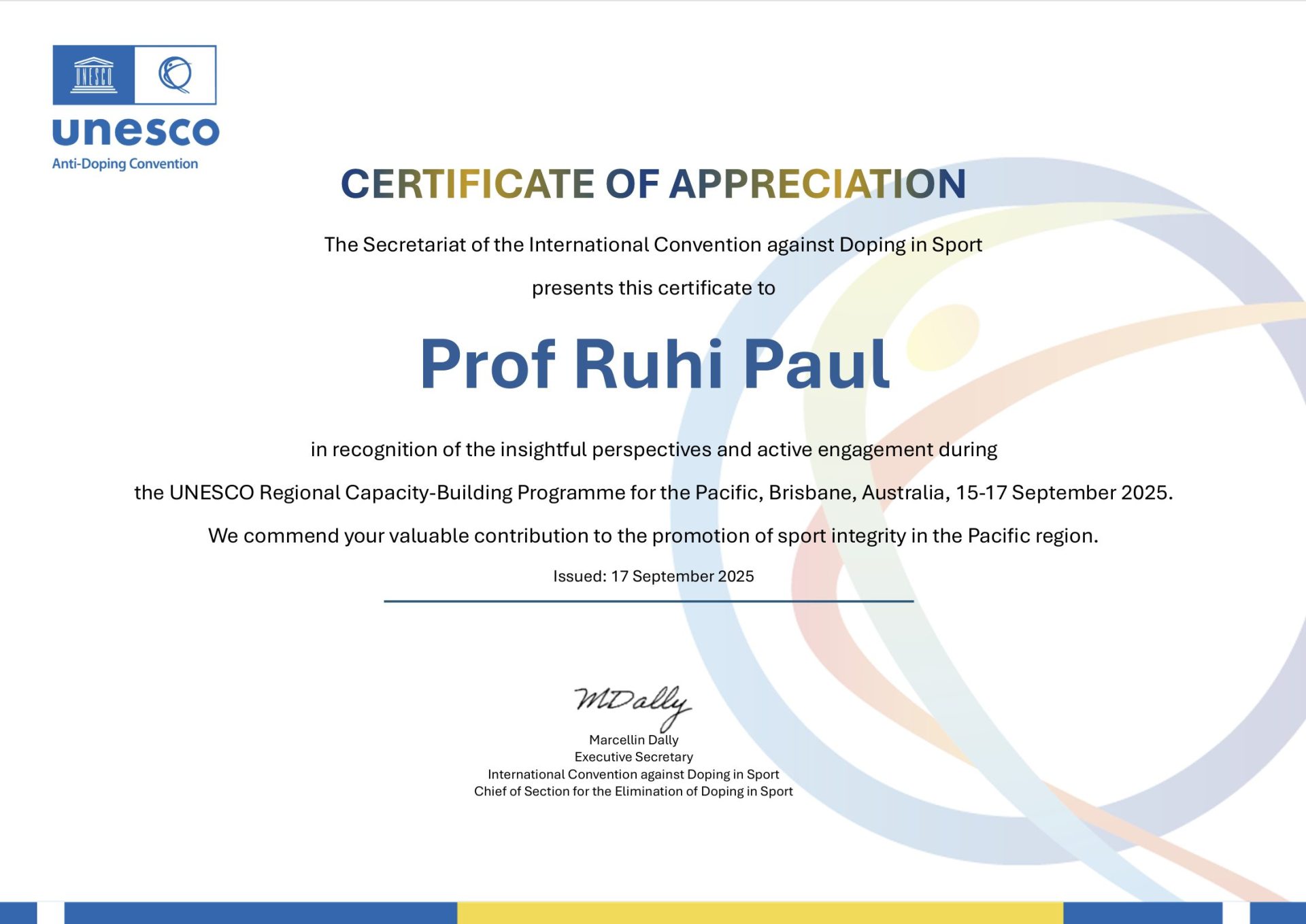 Prof. (Dr.) Ruhi Paul Receives UNESCO Certificate of Appreciation for ...